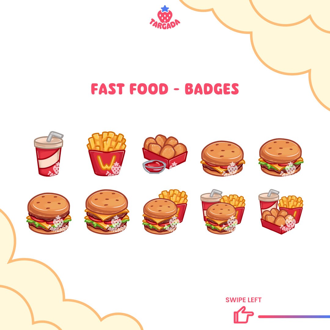 Sub Twitch Badges - Burger Fast Food (pack of 10) - Etsy