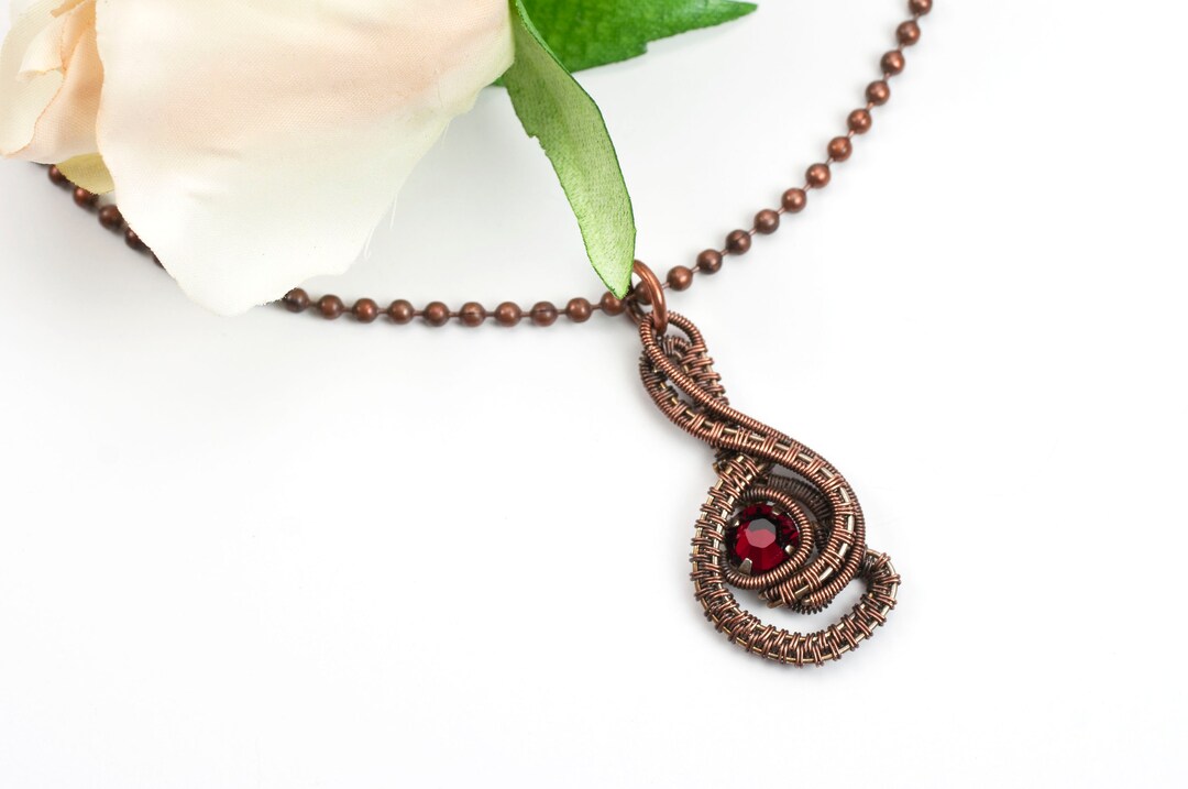 Red Swarovski Crystal Wire Wrapped Pendant Necklace, Customized Length ...