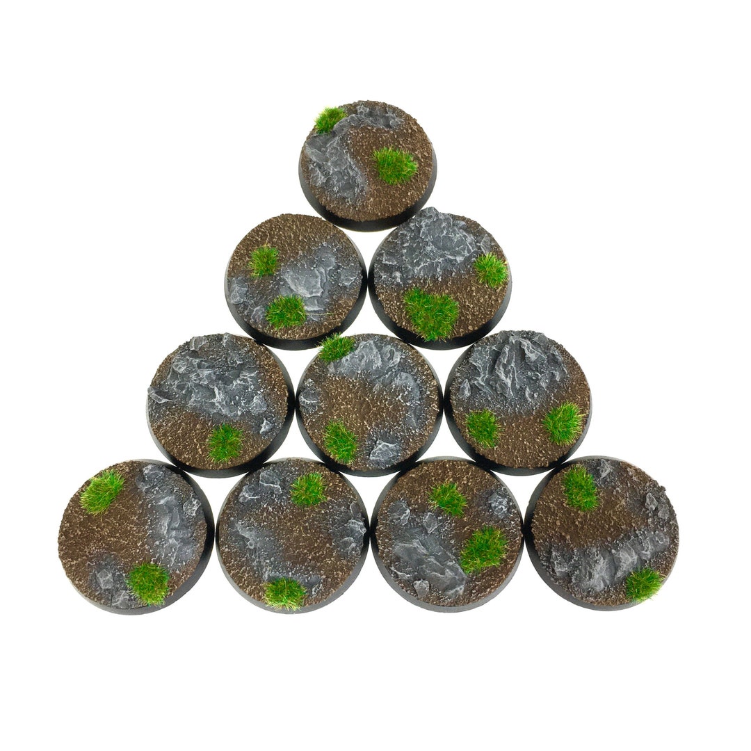32mm Painted Miniatures Bases GRASS ROCKS Round 3D Resin Scenic Figure ...