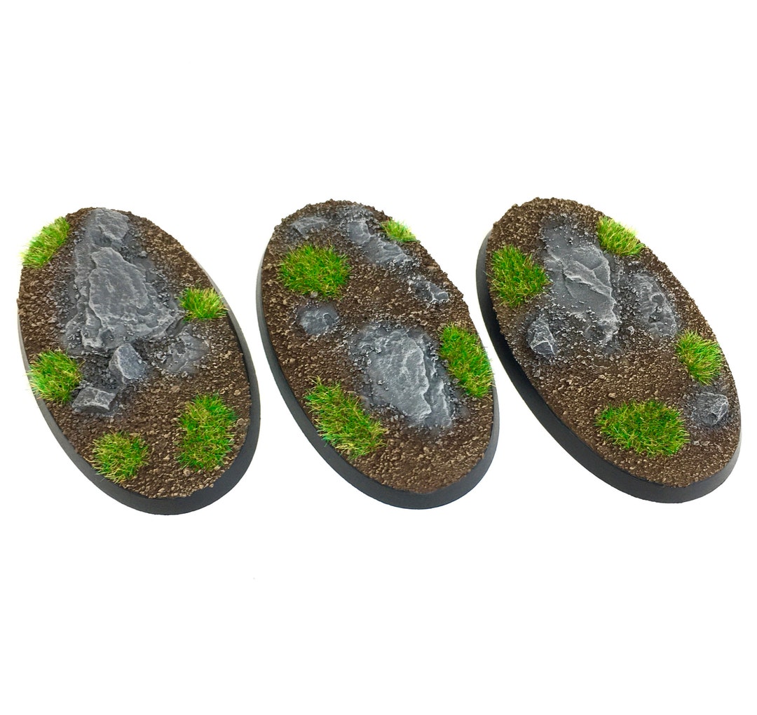 60mm Hand Painted Miniatures Bases GRASS ROCKS Oval 3D Resin Scenic ...