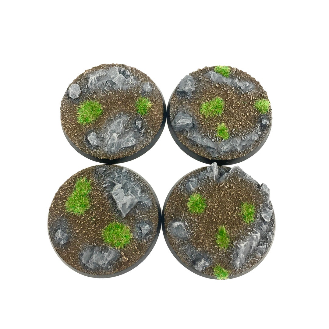 50mm Painted Miniatures Bases GRASS ROCKS Round 3D Resin Scenic Figure ...