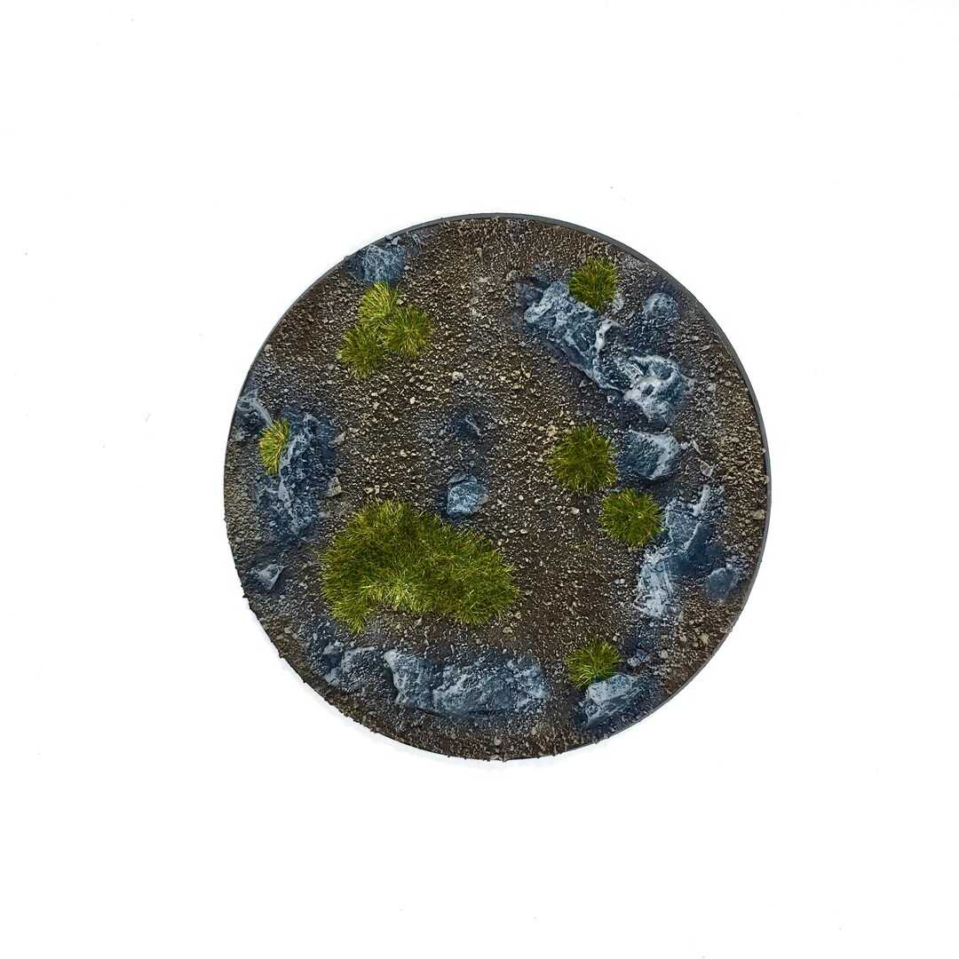 90mm Hand Painted Miniatures Bases GRASS ROCKS Round 3D Resin Scenic ...