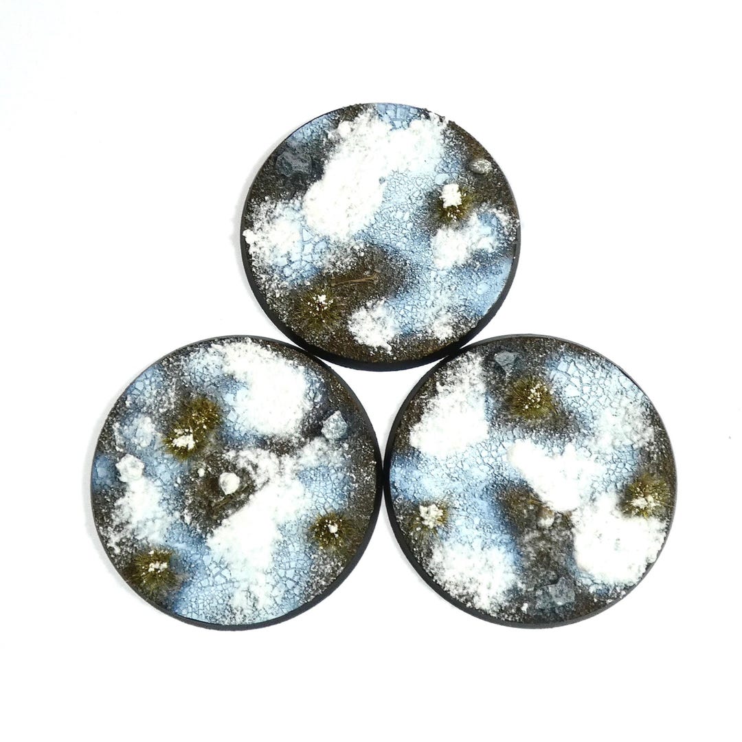 60mm Painted Miniatures Bases SNOW Round 3D Resin Scenic Figure Stands ...