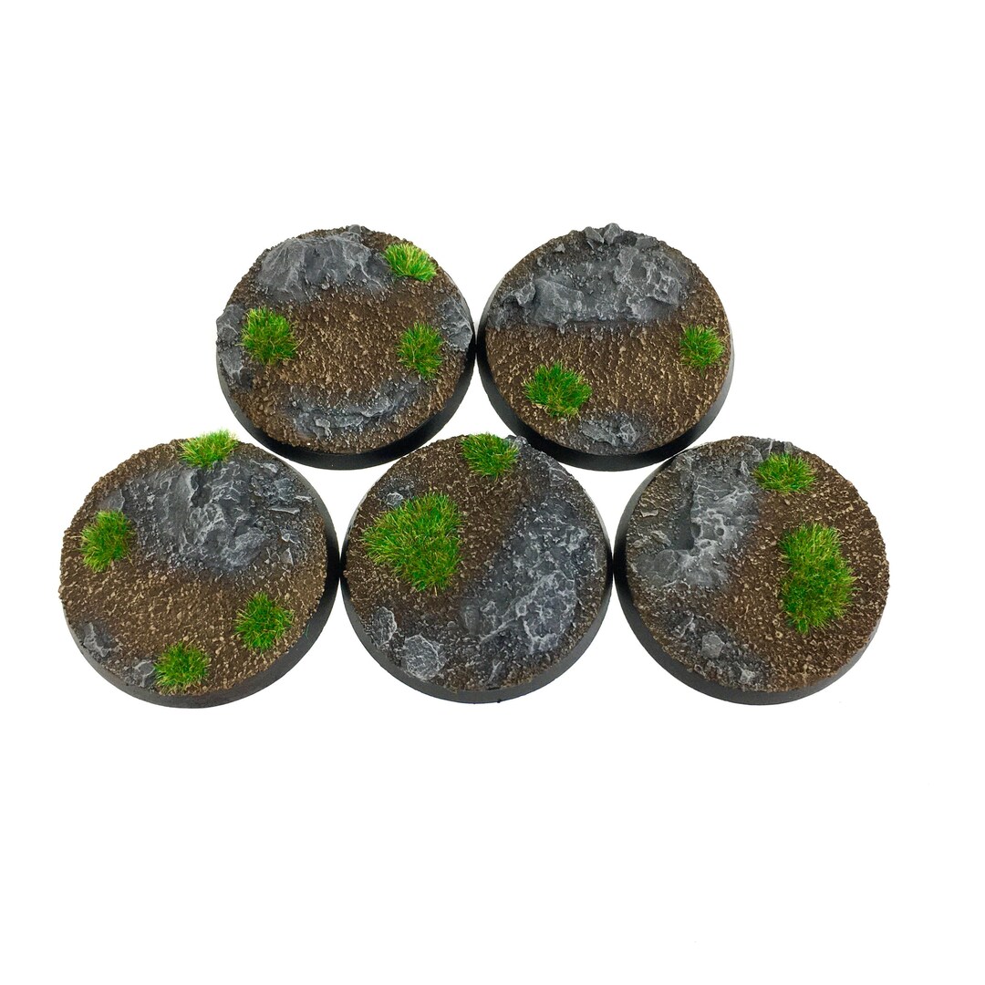 40mm Painted Miniatures Bases GRASS ROCKS Round 3D Resin Scenic Figure ...