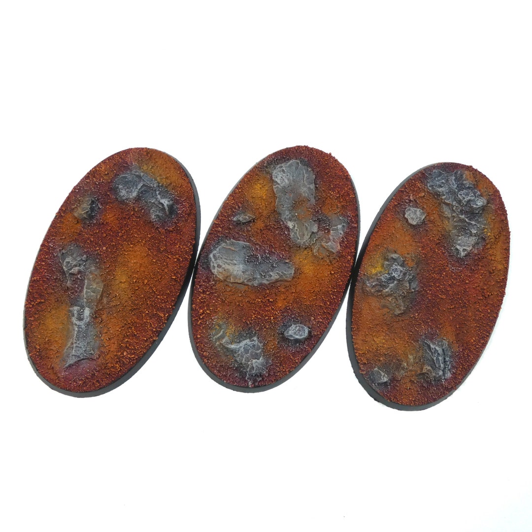 90mm Hand Painted Miniatures Bases VOLCANIC ROCKS Oval 3D Resin Scenic ...
