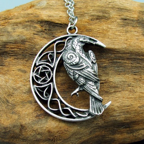 Raven Pendant Amulet Metallic Black Crow Blackbird | Etsy