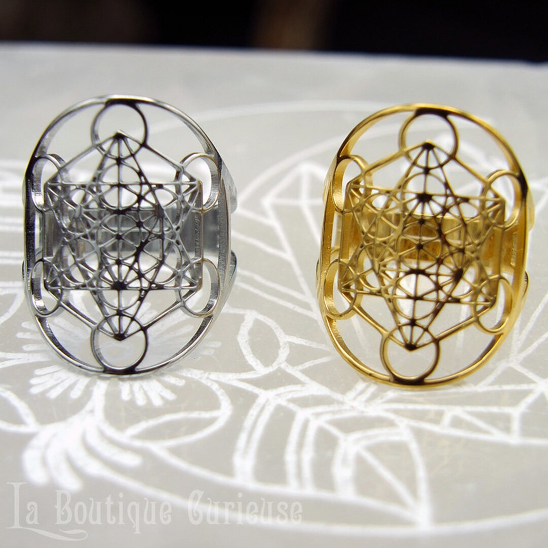 Metatron's Cube Adjustable Ring in Steel - Angel Protection - Etsy