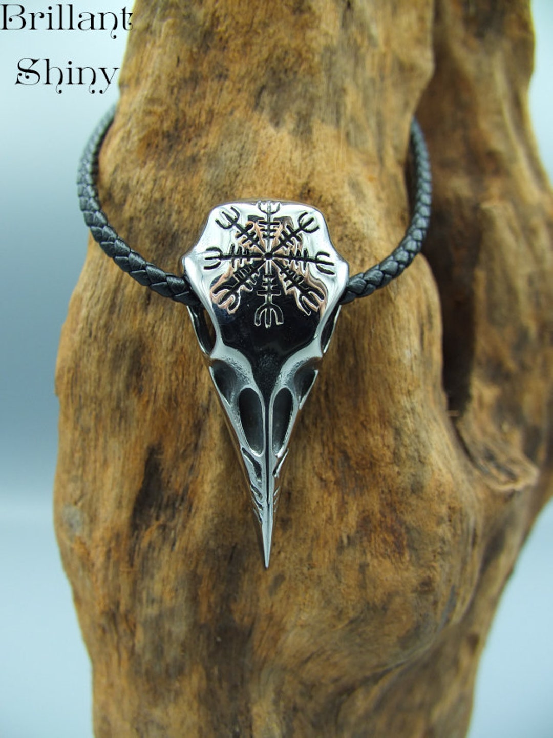 Viking Aegishjalmur Raven Skull Pendant in Steel / Gothic / Punk / Rock ...