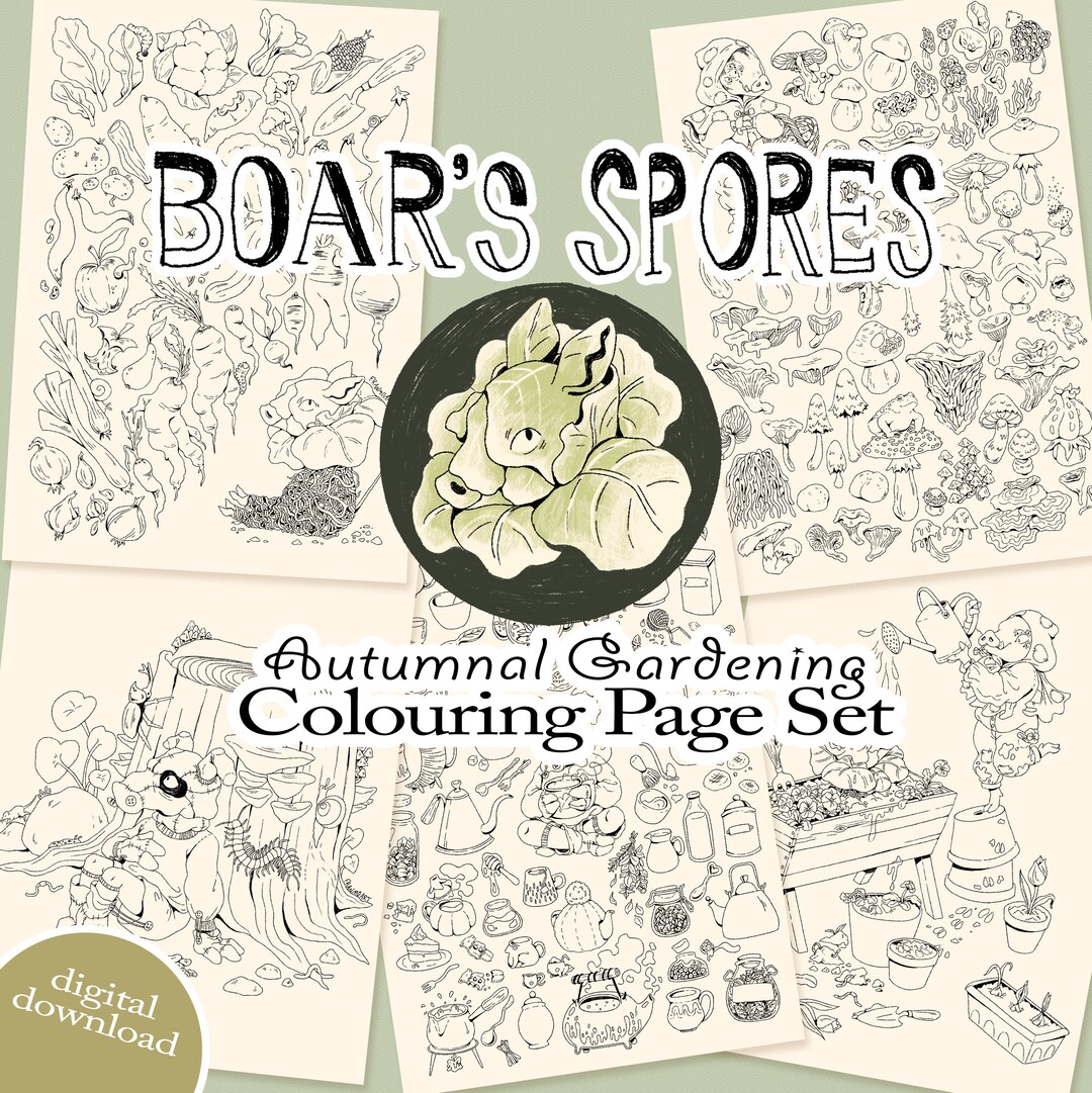 Boar's Spores Digital Download Colouring Pages 5 Quirky Hand Drawn ...