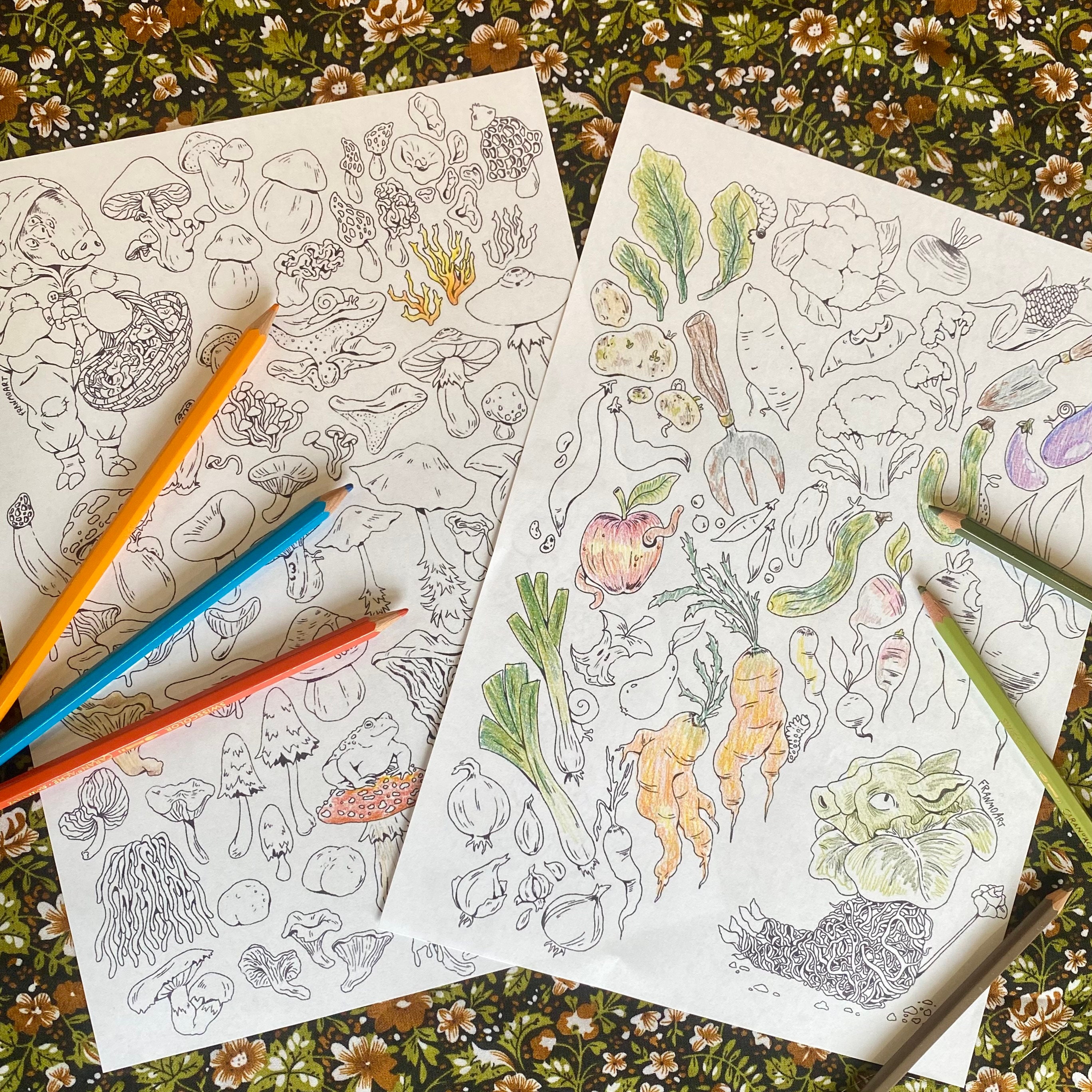 Boar's Spores Digital Download Colouring Pages - 5 Quirky Hand Drawn ...