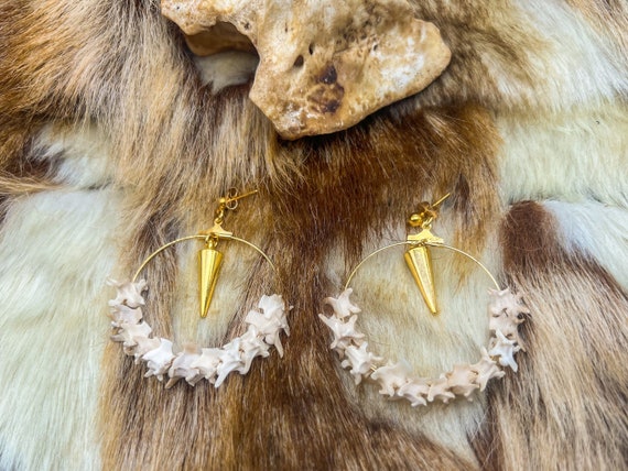 Snake Vertebrae Gold Hoop Spike Earrings Animal Bone Hoops - Etsy