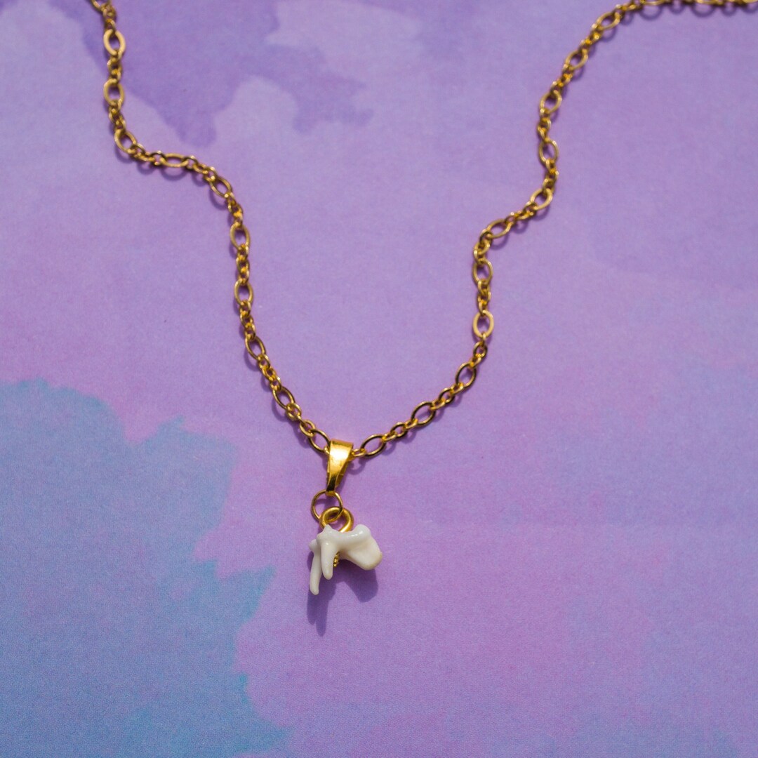 Animal Bone Gold Necklace -fox Tooth Pendant -pastel Goth Necklace ...