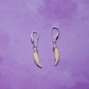Sterling Silver Mink Fang Dangling Earrings - Animal Bone Earrings ...