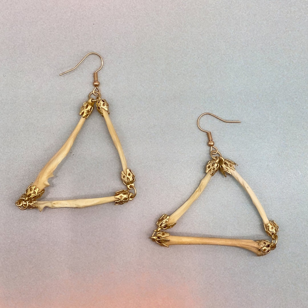 Animal Bone Earrings, Gold Dangle Earrings, Raccoon Bone, Taxidermy ...