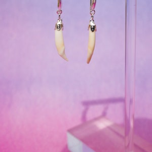 Sterling Silver Mink Fang Dangling Earrings - Animal Bone Earrings ...