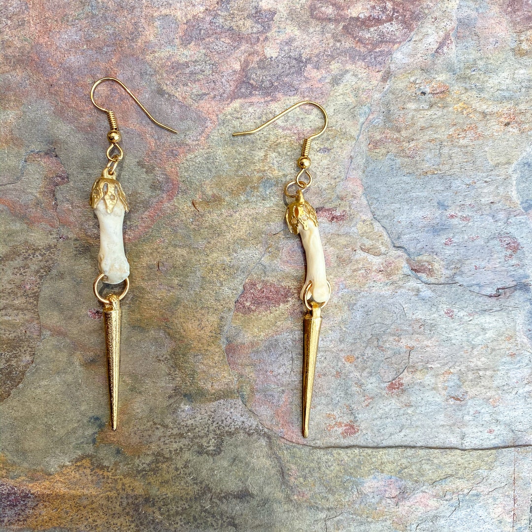 Raccoon Toe Bone Earrings, Dangling Gold, Animal Bone Jewelry ...