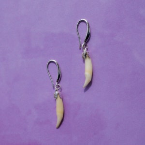 Sterling Silver Mink Fang Dangling Earrings - Animal Bone Earrings ...