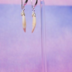 Sterling Silver Mink Fang Dangling Earrings - Animal Bone Earrings ...