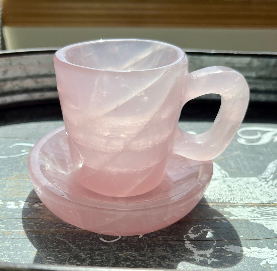 Gorgeous Hand Carved Rose Quartz Cup and Dish Set From Brazil - Etsy