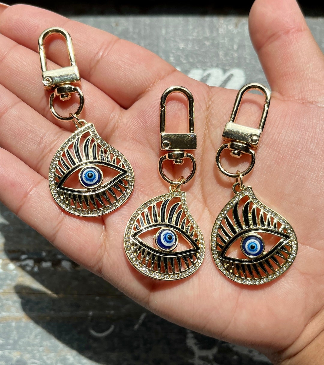 Evil Eye Tear Drop Clip Keychain - Etsy