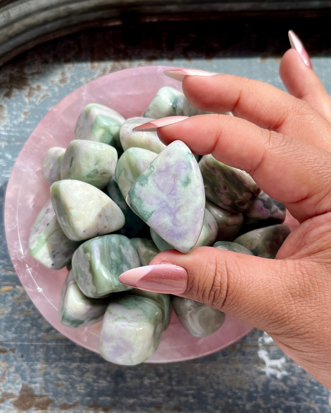 One 1 Gorgeous Green & Lavender Jasper Tumbles From Pakistan - Etsy
