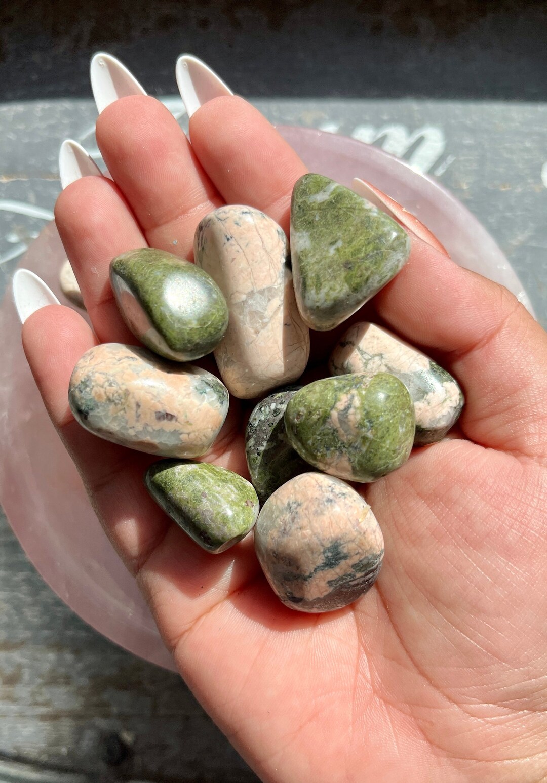One 1 Gorgeous Pink & Green Unakite Tumble From Peru, Intuitively ...