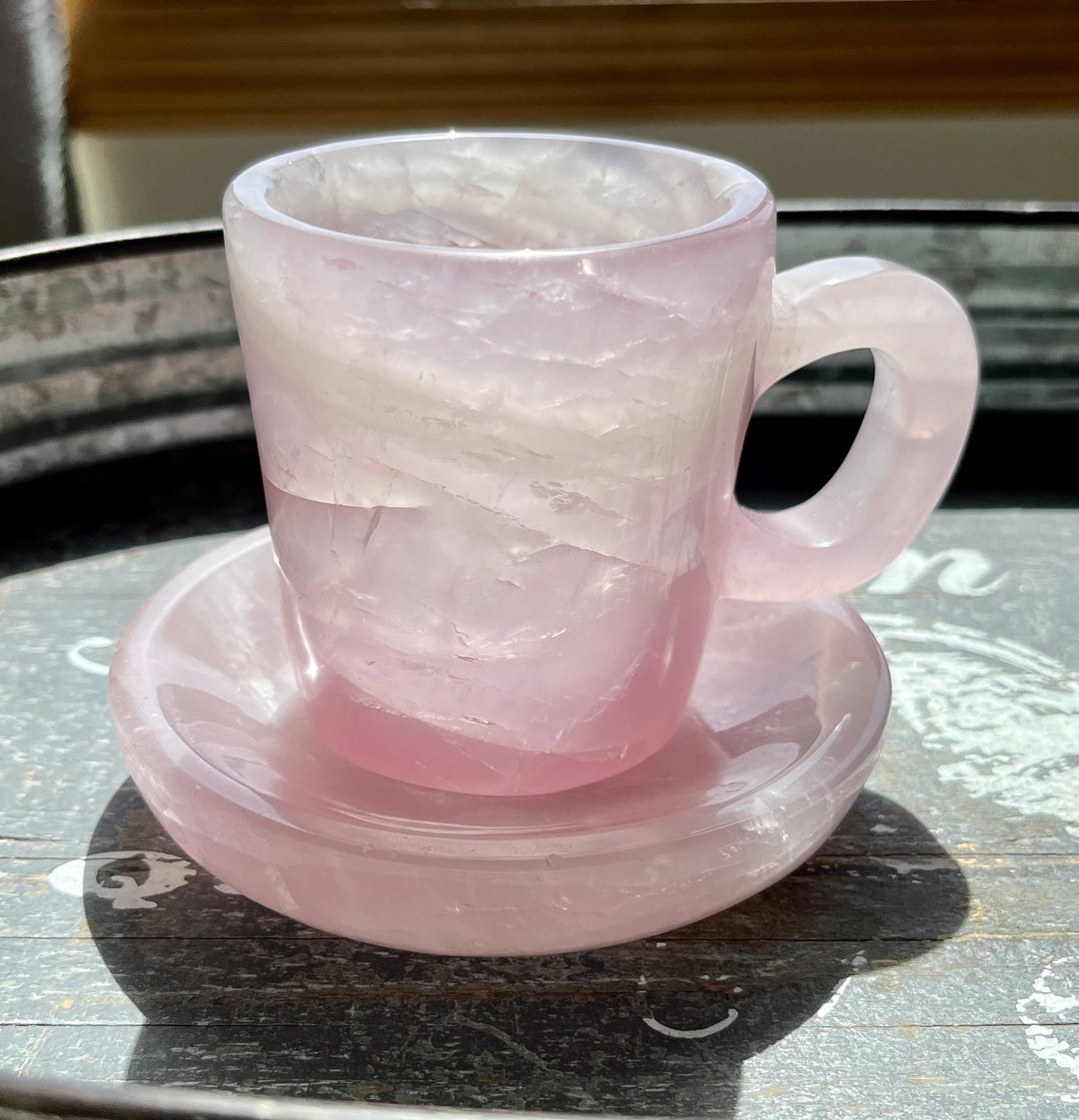 Gorgeous Hand Carved Rose Quartz Cup and Dish Set From Brazil - Etsy