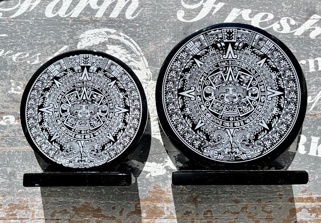 Gorgeous Hand Carved Obsidian Mayan Calendars From Mexico, Self ...