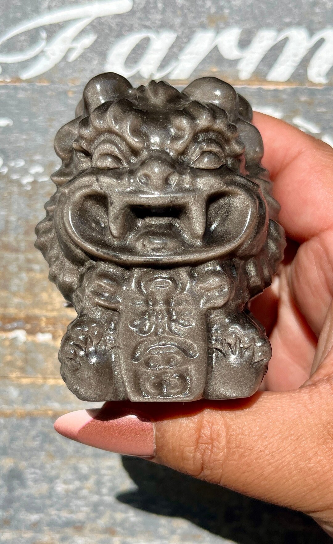 Adorable Silver Sheen Obsidian Lucky Carving A - Etsy