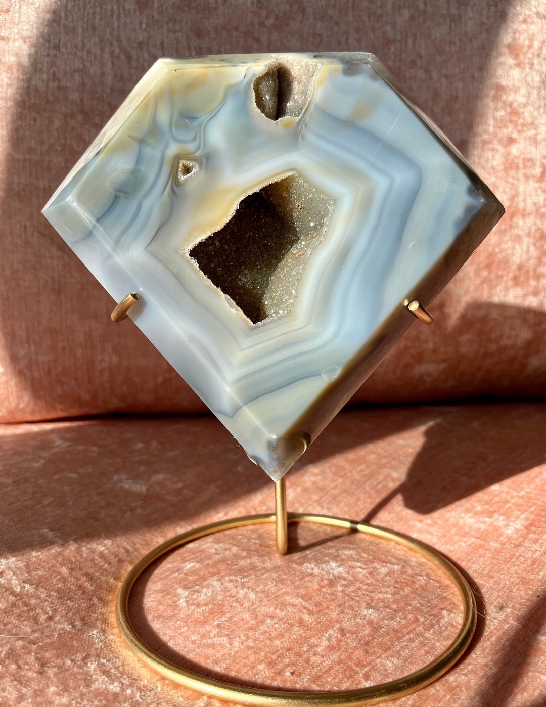 Gorgeous High Quality Agate With Druzy Hand Carved Diamond With Gold ...