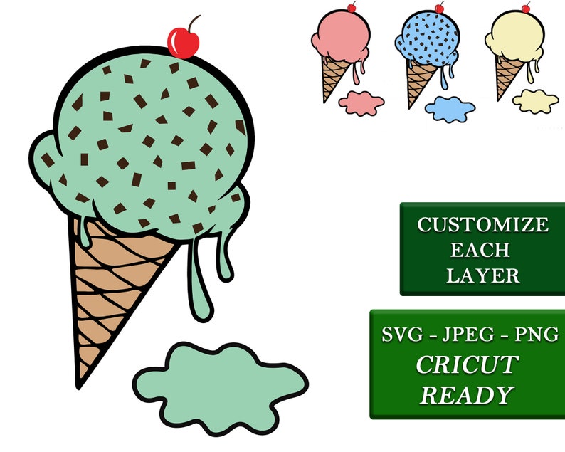 Ice Cream Cone Drip SVG PNG JPEG Cricut Ready Mint | Etsy