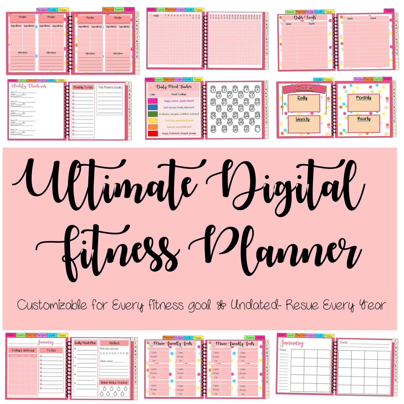 Digital Fitness Planner Undated workout Organizer - Etsy