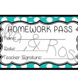Homework Pass Template Digital Download (sheet of 6) - Etsy