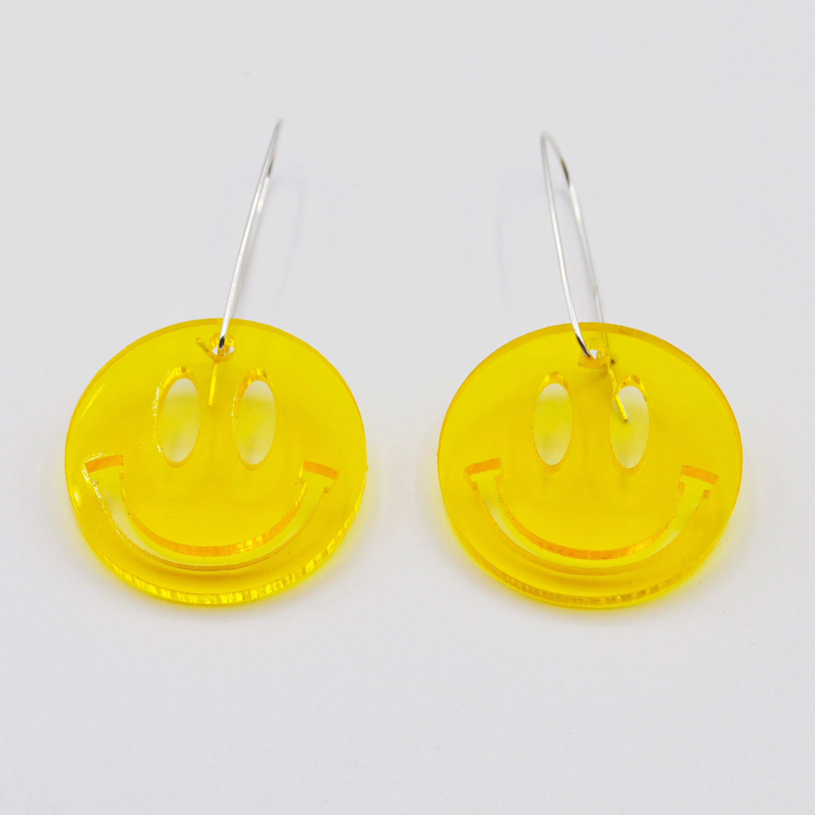 Smiley Face Yellow Earrings // 90s Smile Face Earrings // Laser Cut ...
