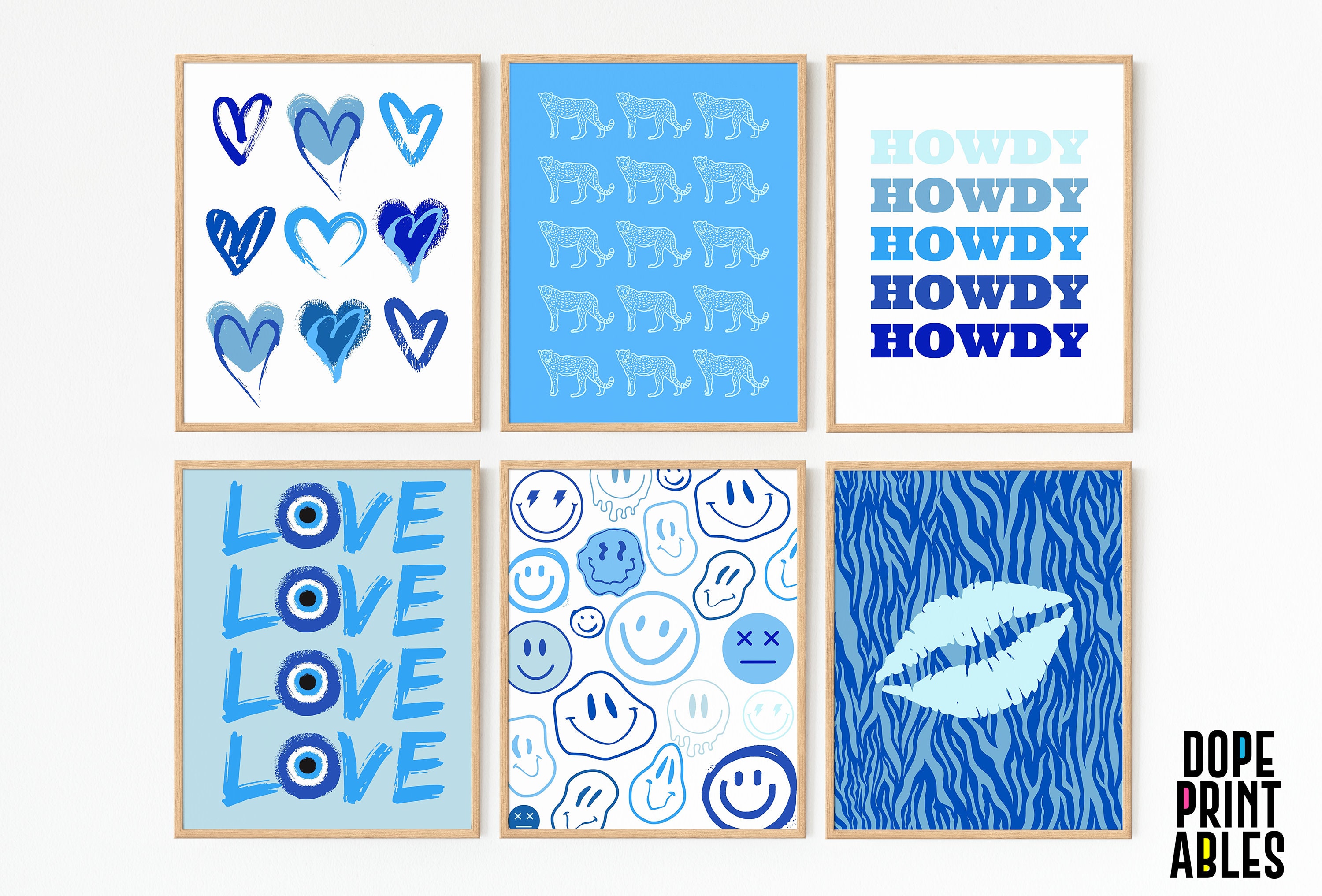 College Dorm Room Blue Preppy Wall Decor Art Set Of 6 Girl Etsy