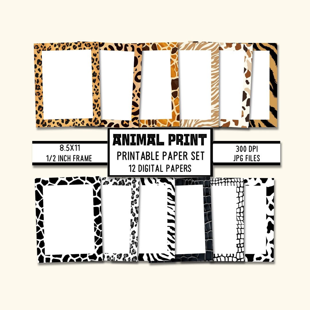 Printable Animal Print Digital Papers Blank Neutral Safari Theme With 1 ...