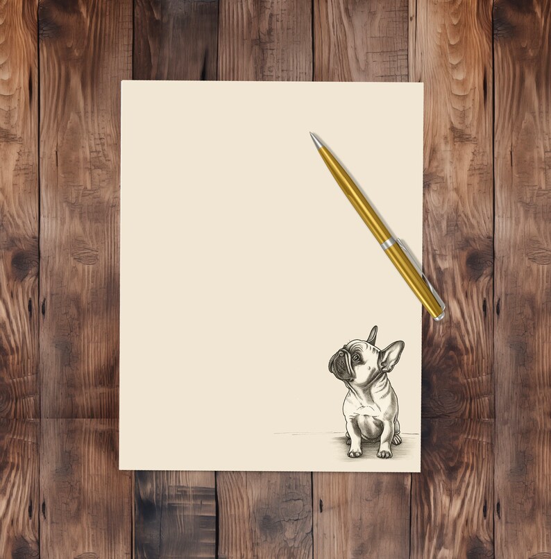 Printable French Bulldog Notebook Paper 8.5x11 or A4 Size Lined or ...