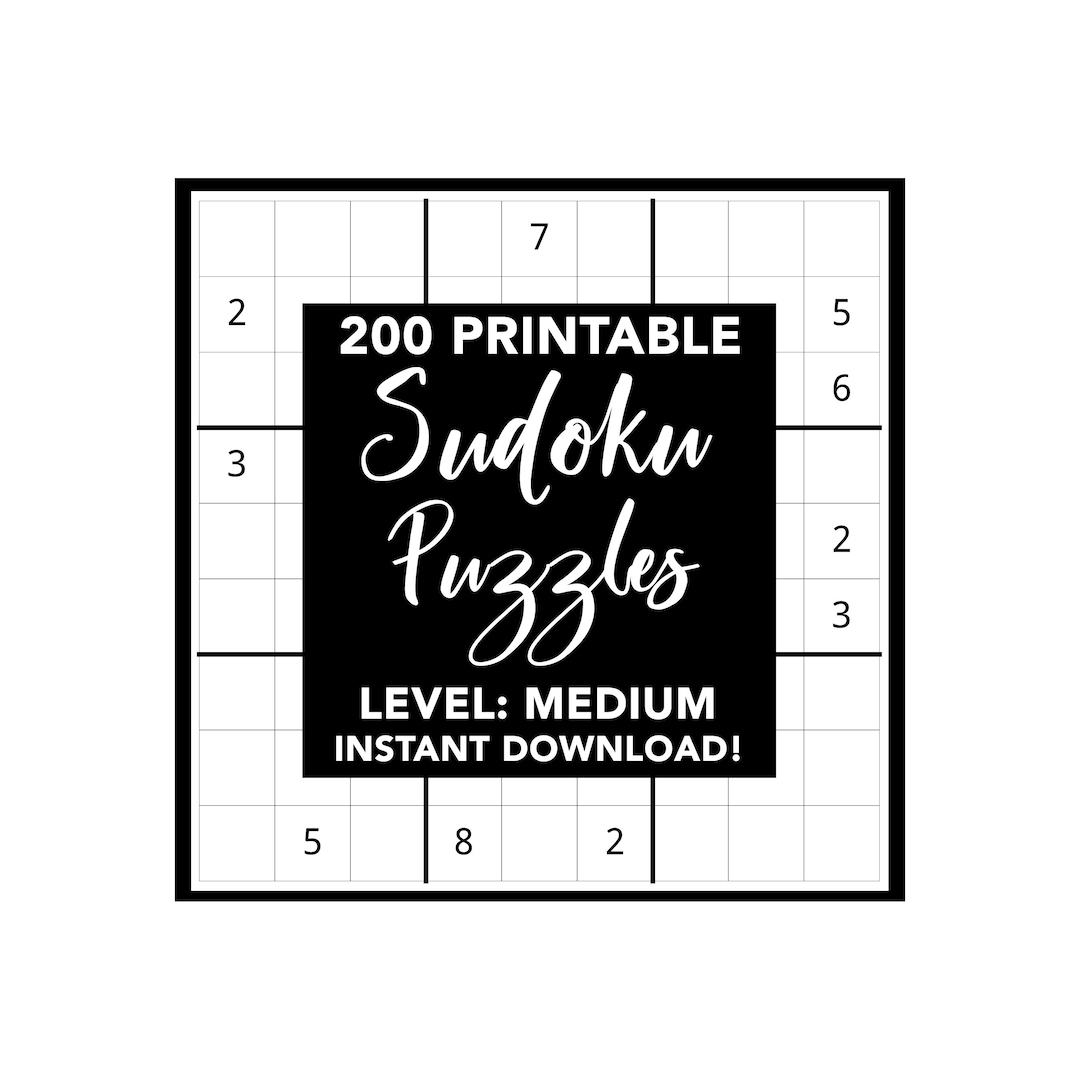 Printable Sudoku - 200 Medium Difficulty Large Print Puzzles - Instant ...