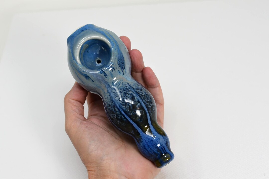 Bumpy, Rolling, Double Segmented, Large Blue, Ceramic, Handmade ...