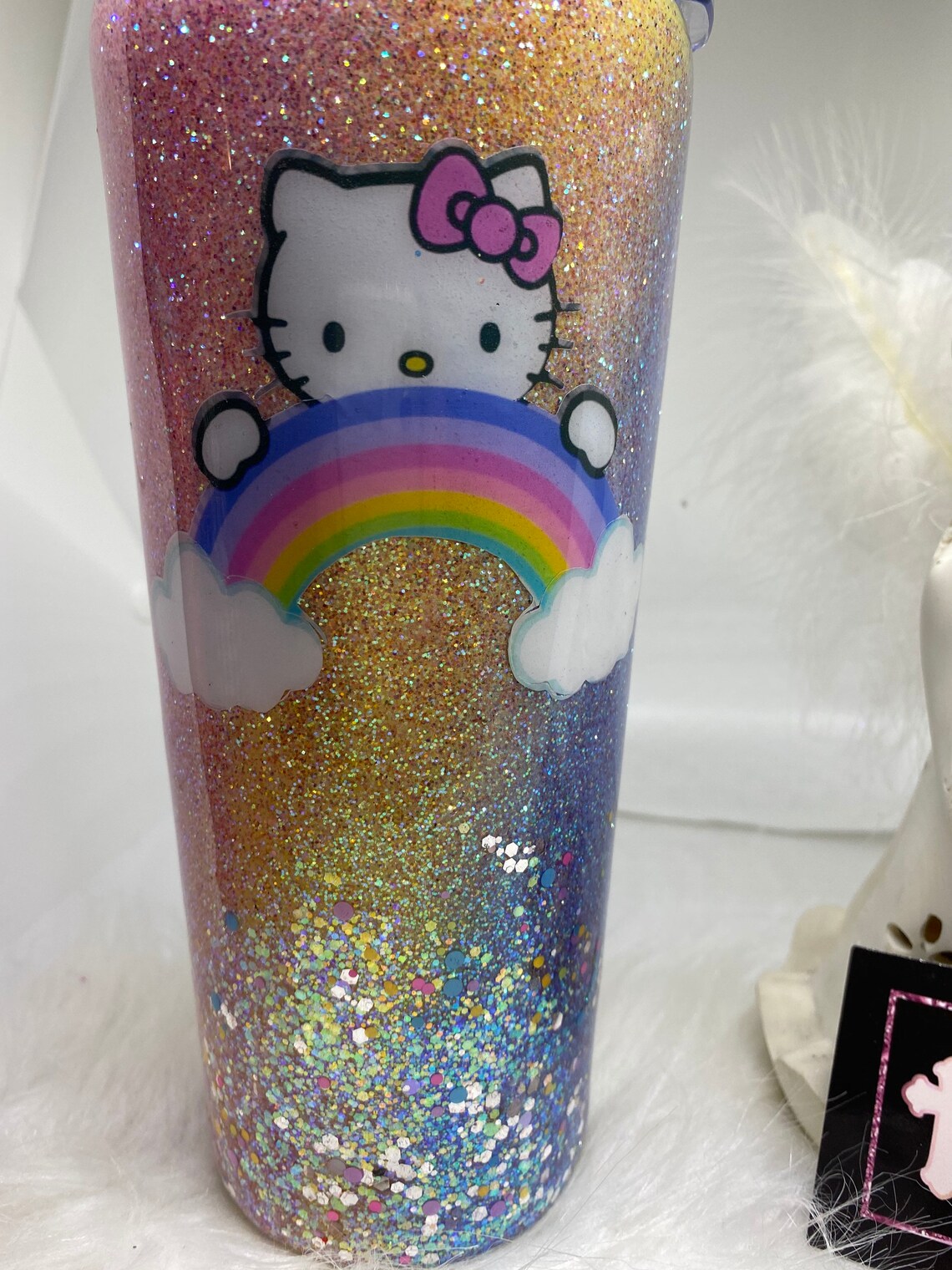 Rainbow hello kitty tumbler. glittered stainless steel coffee | Etsy