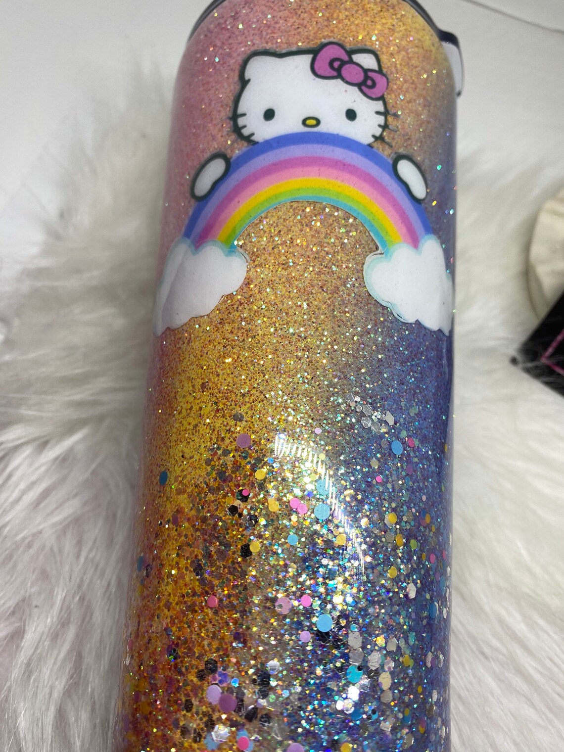 Rainbow hello kitty tumbler. glittered stainless steel coffee | Etsy