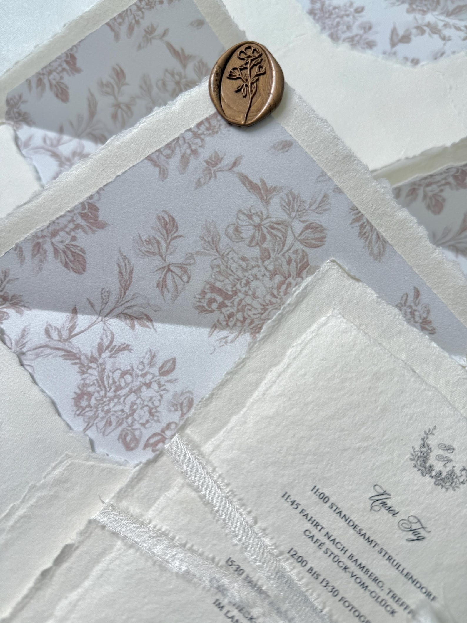 Handcrafted Invitation and Details Card – Deckle-edge Paper, Wax Seal ...