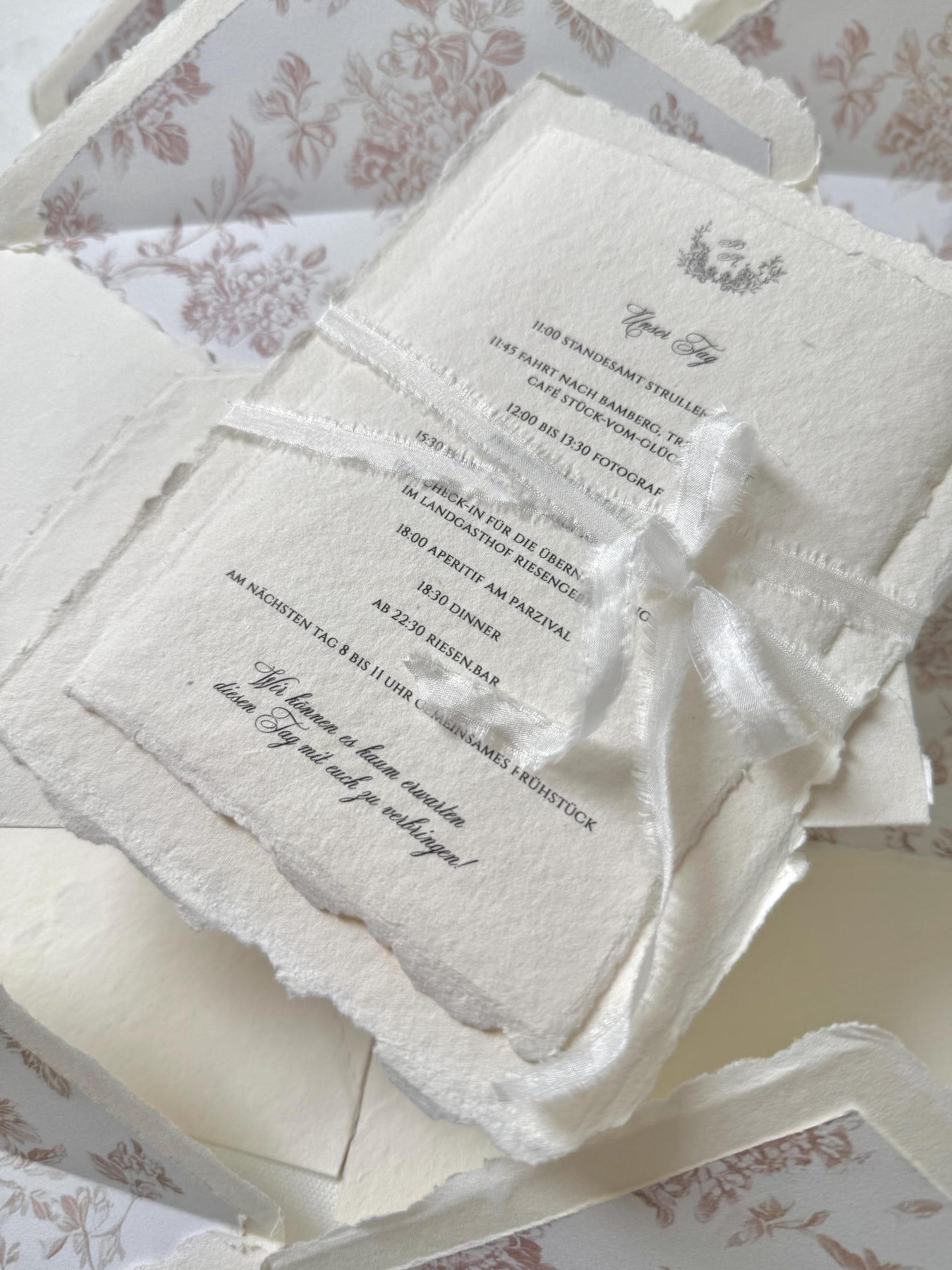 Handcrafted Invitation and Details Card – Deckle-edge Paper, Wax Seal ...