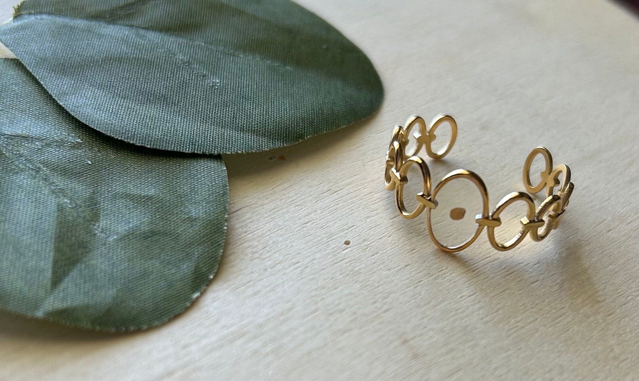 Open Bezel Gold Oval Mustard Seed Adjustable Ring, Dainty Adjustable ...