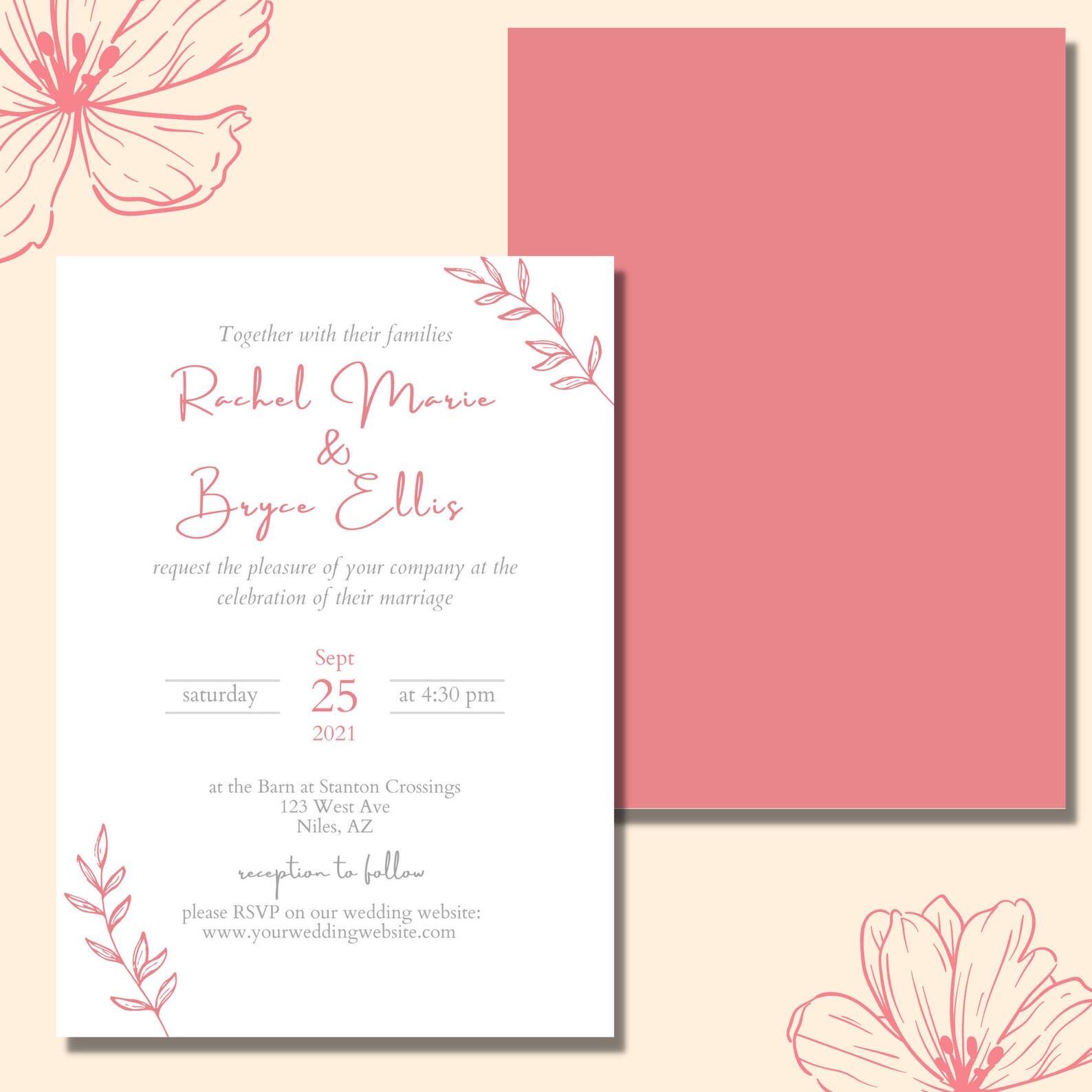 Simple PINK Wedding Invitation Template | CANVA | Digital Download ...