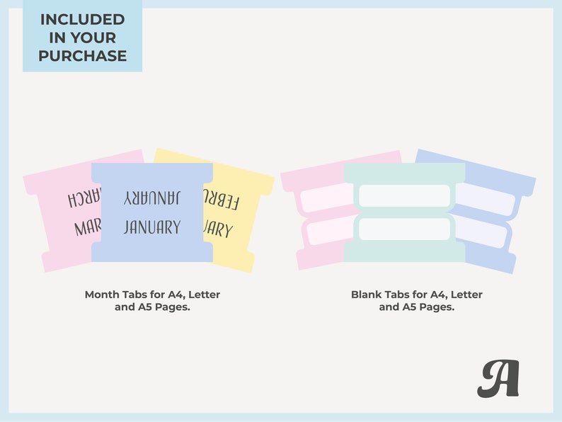 Printable Index Tabs, Printable Planner Inserts, Tabs for Journal, A5 ...