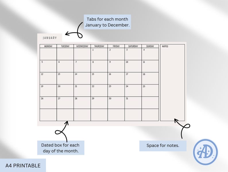 Printable 2026 A5 Calendar Divider, Monthly Overview Insert, Cash ...