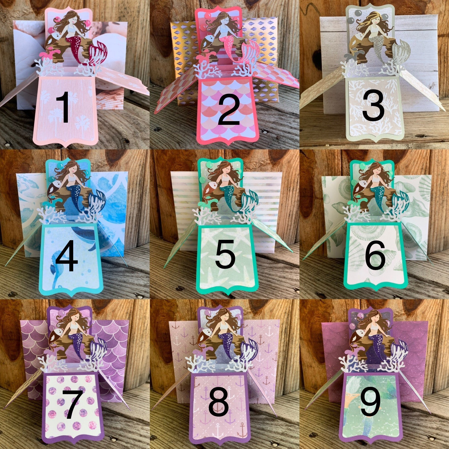 Handmade Brunette Mermaid pop up 3D box card. One of a kind | Etsy