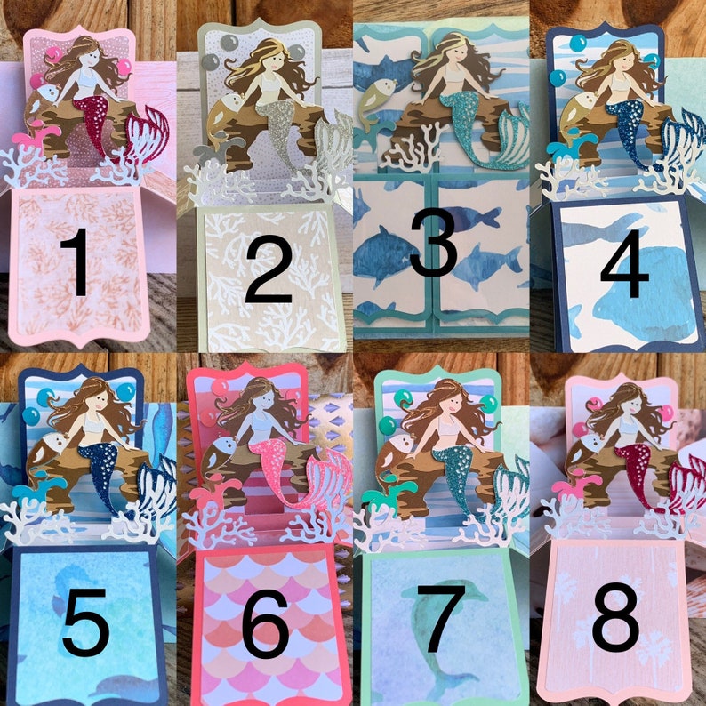 Handmade Brunette Mermaid pop up 3D box card. One of a kind | Etsy