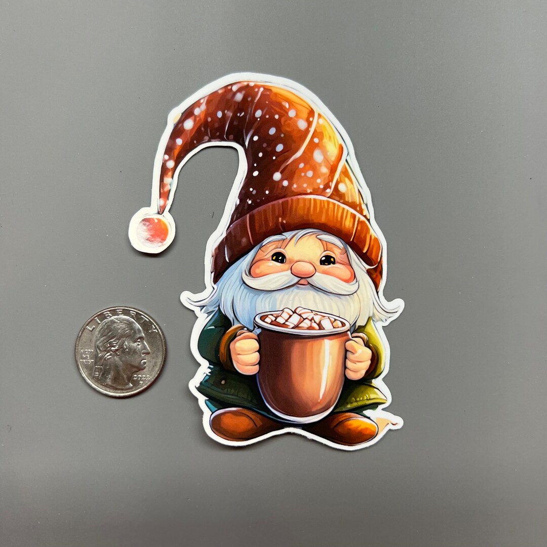 Gnome Sticker With Brown Polka Dot Hat and Hot Chocolate With ...